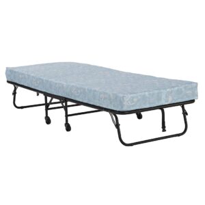 azurfa folding bed with mattress, 5 inch mattress and metal bed frames, portable rollaway guest bed with caster wheels, twin