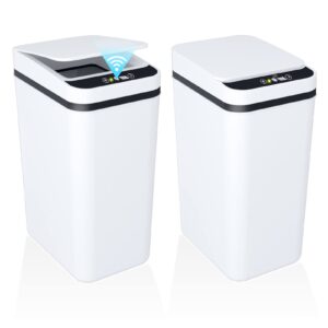 jinligogo 2 pack bathroom small trash can with lid touchless automatic garbage can, 2.2 gallon slim waterproof motion sensor smart trash bin for bedroom, office, living room