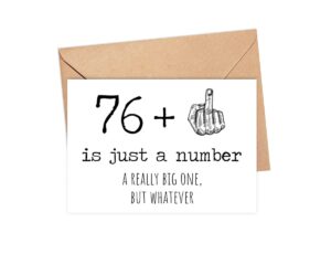 77th birthday card - 77 is just a number a really big one but whatever - 77 year old birthday card - funny birthday - rude 77th birthday card - 76 + middle finger - snarky humor - funny adult card