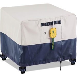 patio ottoman cover waterproof, outdoor garden yard ottoman cover with padded handles, 600d oxford heavy duty patio lawn balcony furniture covers waterproof,24" d x 34" w x 17" h,fog/navy