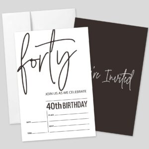 aehie 20 sets 40th birthday party invitations with envelopes,modern black and white 40th birthday double-sided printed invitation invite cards for women men,40 year old birthday invites