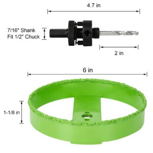 HLOFIZI 6 inch Carbide Hole Saw with Arbor for Recessed Lights, Cutting Plaster Drywall Ceiling Sheetrock, 2X Faster, Green