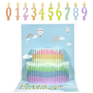 greeting art rainbow birthday cake birthday pop up card, 6x6-3d birthday greeting card, pop up birthday card for mom, happy birthday card for kids, celebration cards