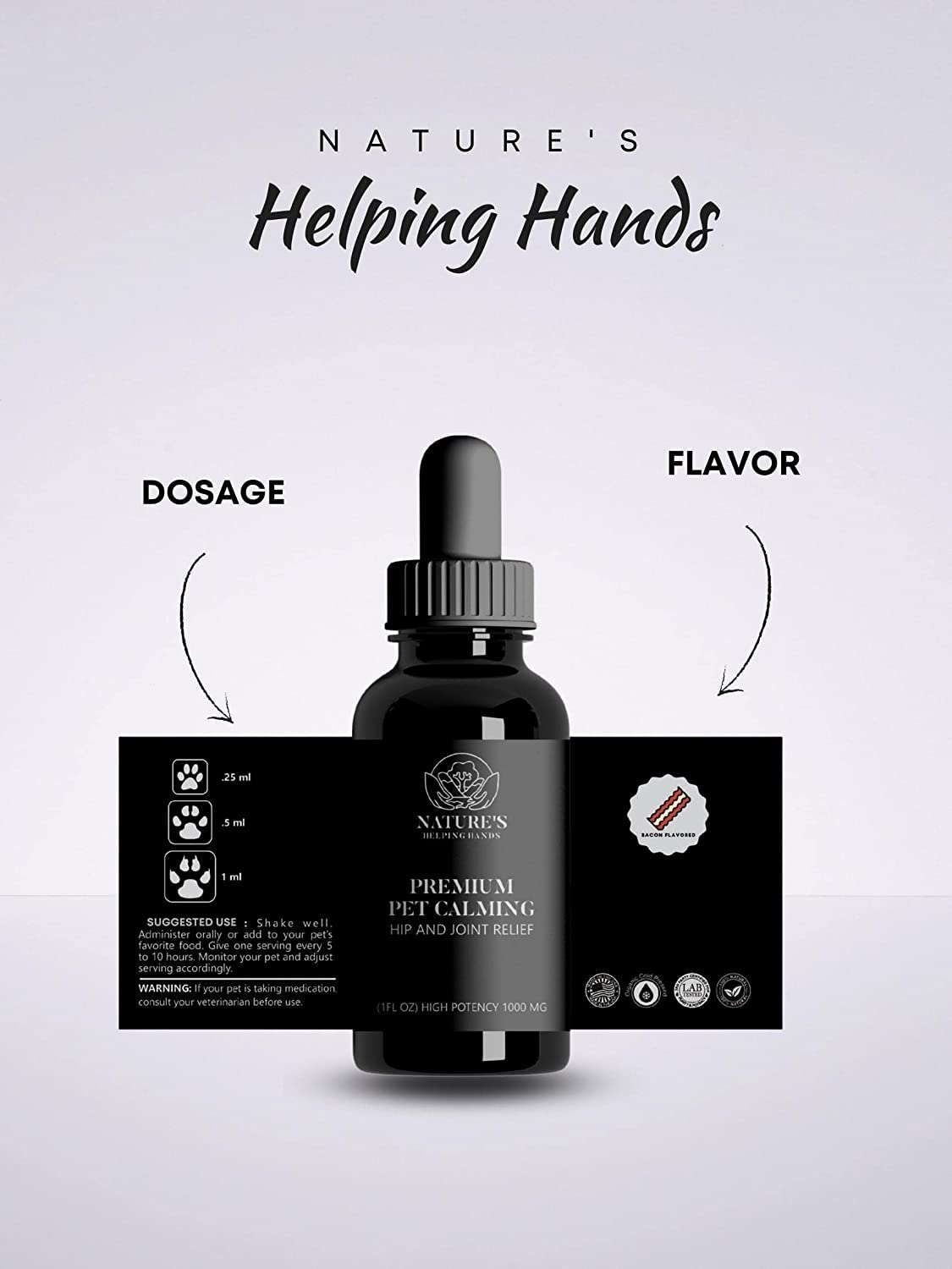 Nature's Helping Hands Premium Hemp Oil for Dogs Cats – Organic Drops for Stress Allergy Pain Relief & seizures – Calming Treats for Joint & Hip Arthritis