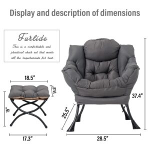 Lazy Chair with Ottoman, Modern Chair with Folding Footrest, Lounge Accent Chair, Comfortable Reading Chair, Oversized Armchairs for Bedroom, Study, Living Room, Courtyard (Dark Grey)