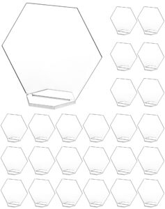 qwork clear acrylic hexagonal place cards, 25 pack acrylic tabletop sign & holder, diy table name cards plates for wedding reception event party centerpiece table decorations