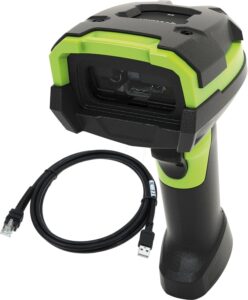 zebra li3608-sr 1d ultra-rugged barcode scanner - serial, usb connectivity - vibration motor, handheld, corded, standard range 1d linear imager, industrial green - jttands