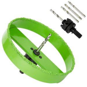 hlofizi 6 inch carbide hole saw with arbor for recessed lights, cutting plaster drywall ceiling sheetrock, 2x faster, green