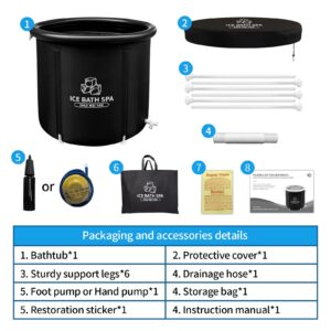 SHUIMEIYAN Large Ice Bath Tub Outdoor with Cover Portable Bathtub Athletes Cold Water Therapy Tub for Recovery Cold Plunge Tub Ice Barrel Ice Bath Tub (8217 black with cover-29.5"Φ x 29.5"H)