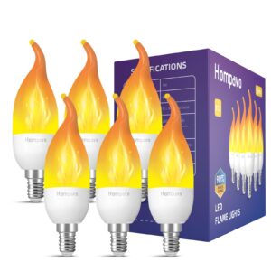 hompavo 【upgraded】 led flame light bulbs, 3 modes flickering light bulbs, e12 chandelier base candle fire light bulb for halloween christmas party porch indoor & outdoor home decoration - 6 pack