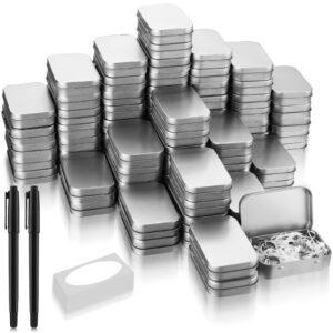 meekoo 162 pcs metal tins empty rectangular storage container kit includes 80 hinged tin box 3.7 x 2.4 x 0.8 inch craft organizers metal boxes small with lids 80 adhesive tags 2 black paint pens