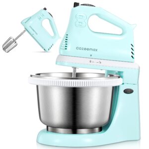 2 in 1 hand mixers kitchen electric stand mixer with bowl 3 quart, electric mixer handheld for everyday use, dough hooks & mixer beaters for frosting, meringues & more (aqua)