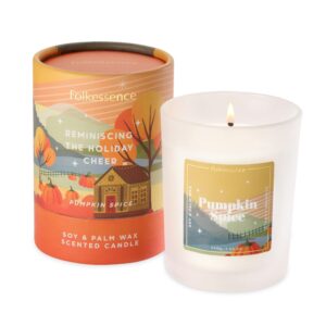 folkulture fall candles for home scented, 7.06 oz soy wax fall scented candle jar, candle gifts for women, odor eliminating & non - toxic candle, large pumpkin candle - 50 hr burn time