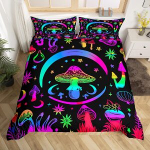 jejeloiu bobo moon duvet cover mushroom stars galaxy bedding set for kids boys girls teens neon colorful bohemian room decor comforter cover set twin size bright colorful bedspread cover 2pcs zipper