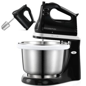 2 in 1 hand mixers kitchen electric stand mixer with bowl 3 quart, electric mixer handheld for everyday use, dough hooks & mixer beaters for frosting, meringues & more (black)