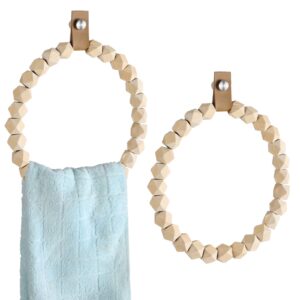 sieral 2 pcs boho towel rack for bathroom 7.5 in handmade wooden bead towel ring farmhouse towel holder wall mounted rustic towel hanger decorative home decor for kitchen toilet wall