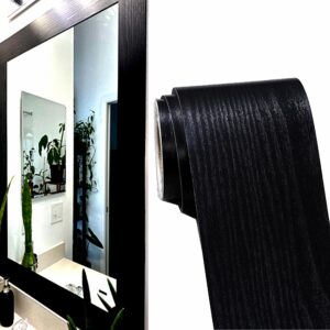 desominor 32ft black border peel &stick black wood grain wallpaper border removable waterproof bathroom mirror frame sticker,3.94 inches by 32.8 ft