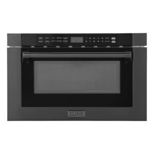 zline 24" 1.2 cu. ft. built-in microwave drawer with a traditional handle in black stainless steel