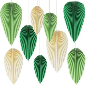 sunbeauty paper fans party decorations paper leaves for decoration paper fans classroom decoration paper fans backdrop decor green birthday decorations,set of 9