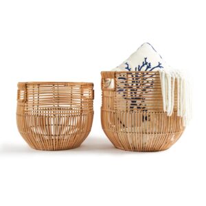 x avia handicrafts set of 2 large woven blanket baskets with handles | round wicker rattan storage floor baskets for shoe in living room | extra big boho rattan laundry baskets for pillow, blanket