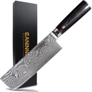 eaninno damascus nakiri knife japanese 7 inch, asian japan vegetable cleaver professional 67 layer vg-10 damascus steel knife, sharp kitchen knifes wooden handle