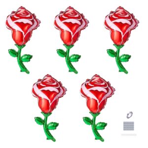 duxuant 5 pcs giant red rose flower balloons 37 inch | rose shaped foil balloons for romantic wedding valentine's day mother's day graduation birthday baby shower party decoration