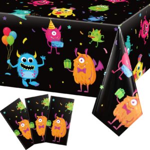 buryeah 3 pieces monster party table covers plastic little monster table cloths monster birthday party tablecloth for kids boys birthday party decoration supplies, 54 x 108 inch