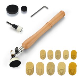 bowl sander kit, sanding block, wood lathe tools with 50pcs hook & loop sanding discs+ 1" & 2" backing plates and foam interface pads, 13" long hardwood handle and dual bearing head for woodworking