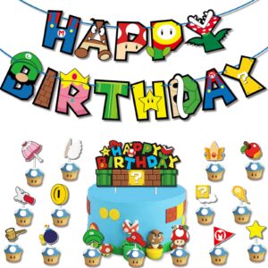 video game birthday banner card holder happy birthday banner card holder kawaii cartoon party decorations boys girls teens adult birthday party supplies video game theme cake