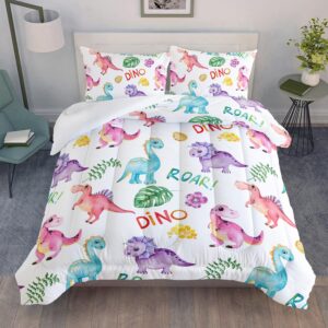 xynhml cartoon dinosaur comforter set twin 3pc kawaii dinosaur bedding set all season with tree, leaf decoration includes 1 comforter, 2 pillowcases for kids girls teens