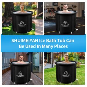 SHUIMEIYAN Large Ice Bath Tub Outdoor with Cover Portable Bathtub Athletes Cold Water Therapy Tub for Recovery Cold Plunge Tub Ice Barrel Ice Bath Tub (8217 black with cover-29.5"Φ x 29.5"H)