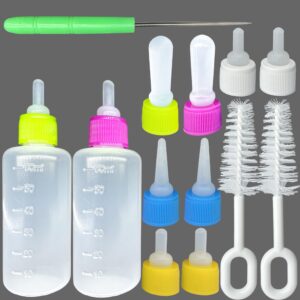 2 sets of 5-color plastic and silicone feeding pet supplies set, squeeze liquid bottles, replaceable teats mini for newborn kittens, puppies, rabbits, replacement small animals cat bottle tools