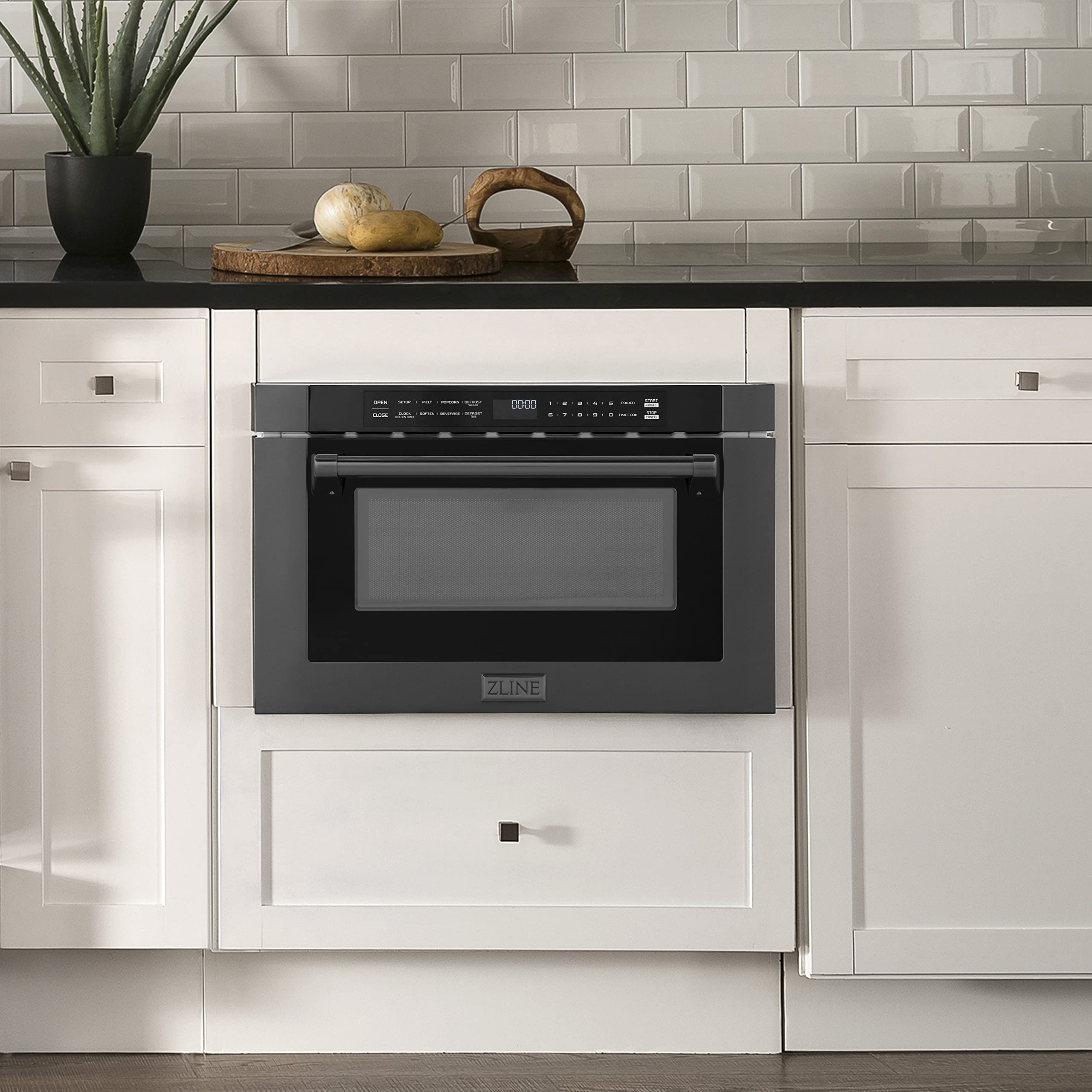 ZLINE 24" 1.2 cu. ft. Built-in Microwave Drawer with a Traditional Handle in Black Stainless Steel