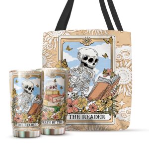 kozmoz inspire book lovers gifts - accessories for reading lovers - the reader death by tbr - the tarrot reader tumbler 20oz