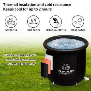 SHUIMEIYAN Large Ice Bath Tub Outdoor with Cover Portable Bathtub Athletes Cold Water Therapy Tub for Recovery Cold Plunge Tub Ice Barrel Ice Bath Tub (8217 black with cover-29.5"Φ x 29.5"H)