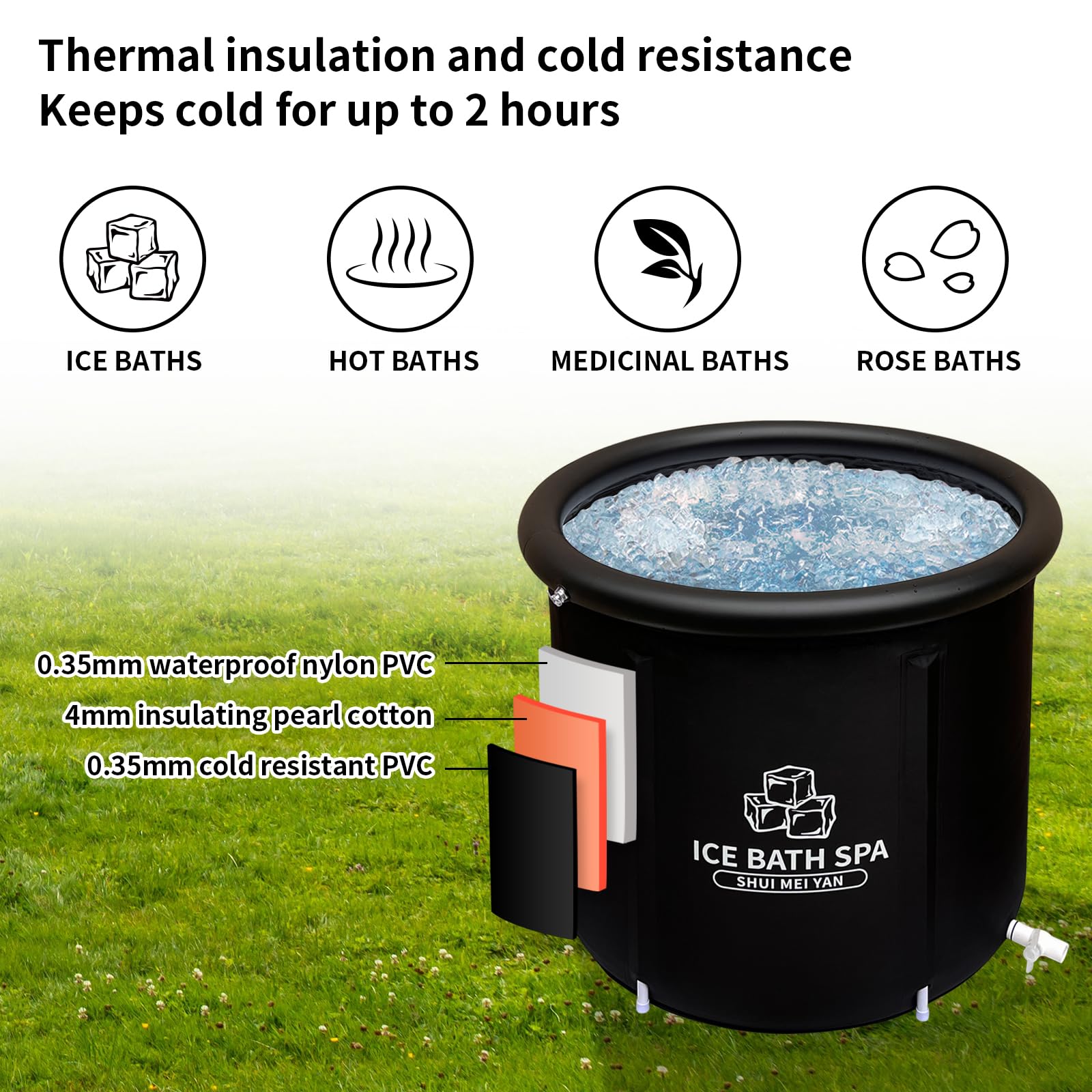 SHUIMEIYAN Large Ice Bath Tub Outdoor with Cover Portable Bathtub Athletes Cold Water Therapy Tub for Recovery Cold Plunge Tub Ice Barrel Ice Bath Tub (8217 black with cover-29.5"Φ x 29.5"H)