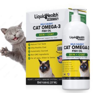 liquid health pets purr-fection omega 3 fish oil for cats - liquid omega 3 for cats with epa+dpa+dha, cat omega 3 supplement may reduce itching, support joint, immunity, brain, heart health (8 oz)