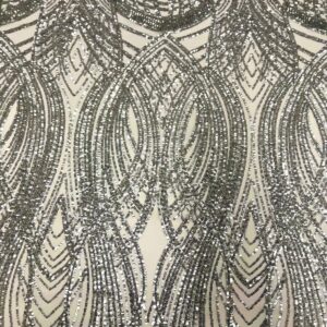 fashion fabrics llc silver selena wave stretch sequins prom couture cocktail lace fabric - sold by the yard