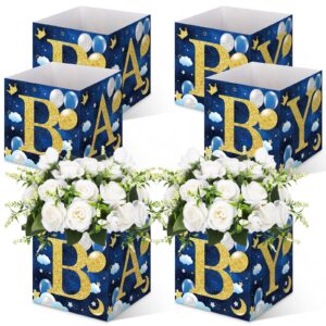 satinior 6 pieces star baby shower centerpieces navy blue flower boxes baby shower party arrangement favor blocks holder floral table display for baby shower gender reveal