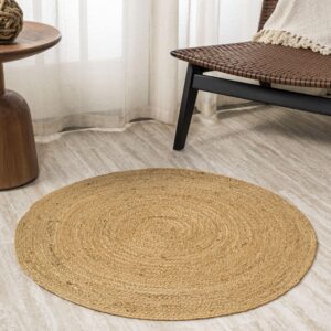 jonathan y rnf103a-6r soleil round natural jute braided circle indoor area-rug, natural fibers, geometric, bohemian easy-cleaning, bedroom, kitchen, living room, non shedding, natural, 6' round