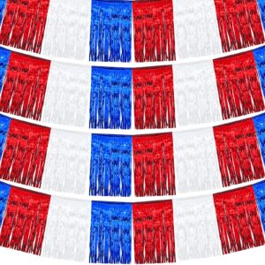 glimin 5pcs graduation party decorations 50 ft x 15 inch metallic foil patriotic grad parade float fringe garland banner hanging streamers for party supplies(red white blue)