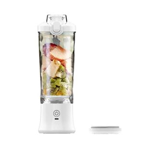 abhi 600ml/20oz portable blender with lanyard & bottom cover drinking spout 6 stainless steel blades juice mixer machine type c recharging smoothie vegetables fruits mixing juicer - white