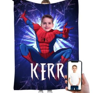 ROYAMS Kids Superhero Blanket Custom Blanket for Boys Personalized Super Hero Blanket with Photo and Name