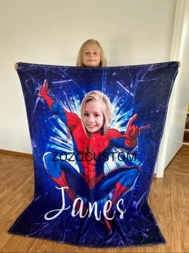 ROYAMS Kids Superhero Blanket Custom Blanket for Boys Personalized Super Hero Blanket with Photo and Name