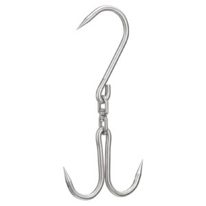 uxcell 12.8'' double meat hooks, 0.39'' thickness stainless steel swivel meat hook for hanging drying smoking meat products