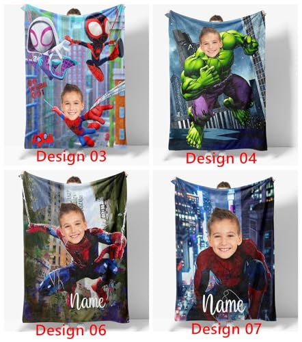 ROYAMS Kids Superhero Blanket Custom Blanket for Boys Personalized Super Hero Blanket with Photo and Name