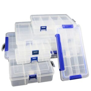 lheng 3pcs 24 grids box size 7.7"x5.2"x1.4" plastic organizer box with adjustable dividers for crafts, bead, fishing tackle storage