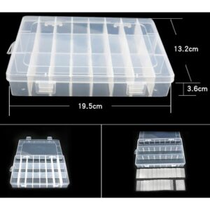 Lheng 3Pcs 24 Grids Box Size 7.7"x5.2"x1.4" Plastic Organizer Box with Adjustable Dividers for Crafts, Bead, Fishing Tackle Storage