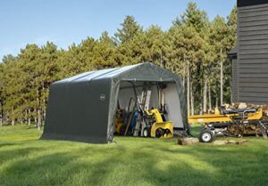 scotts 10' x 15' x 8' all season outdoor storage shed with waterproof cover, green