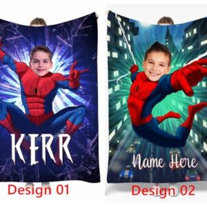 ROYAMS Kids Superhero Blanket Custom Blanket for Boys Personalized Super Hero Blanket with Photo and Name